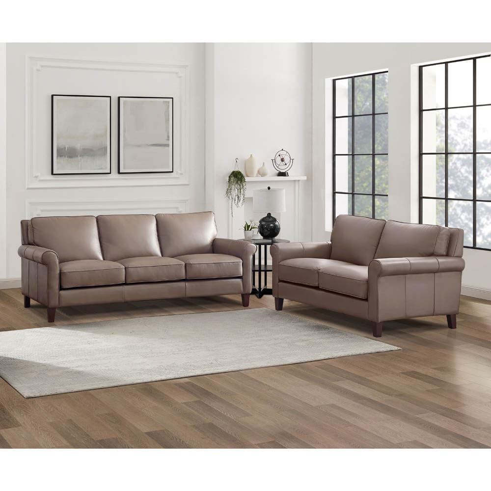 Hydeline Laguna Top Grain Leather Sectional, L-Shaped Convertible, Taupe, Feather Down, Memory Foam and Springs Seating