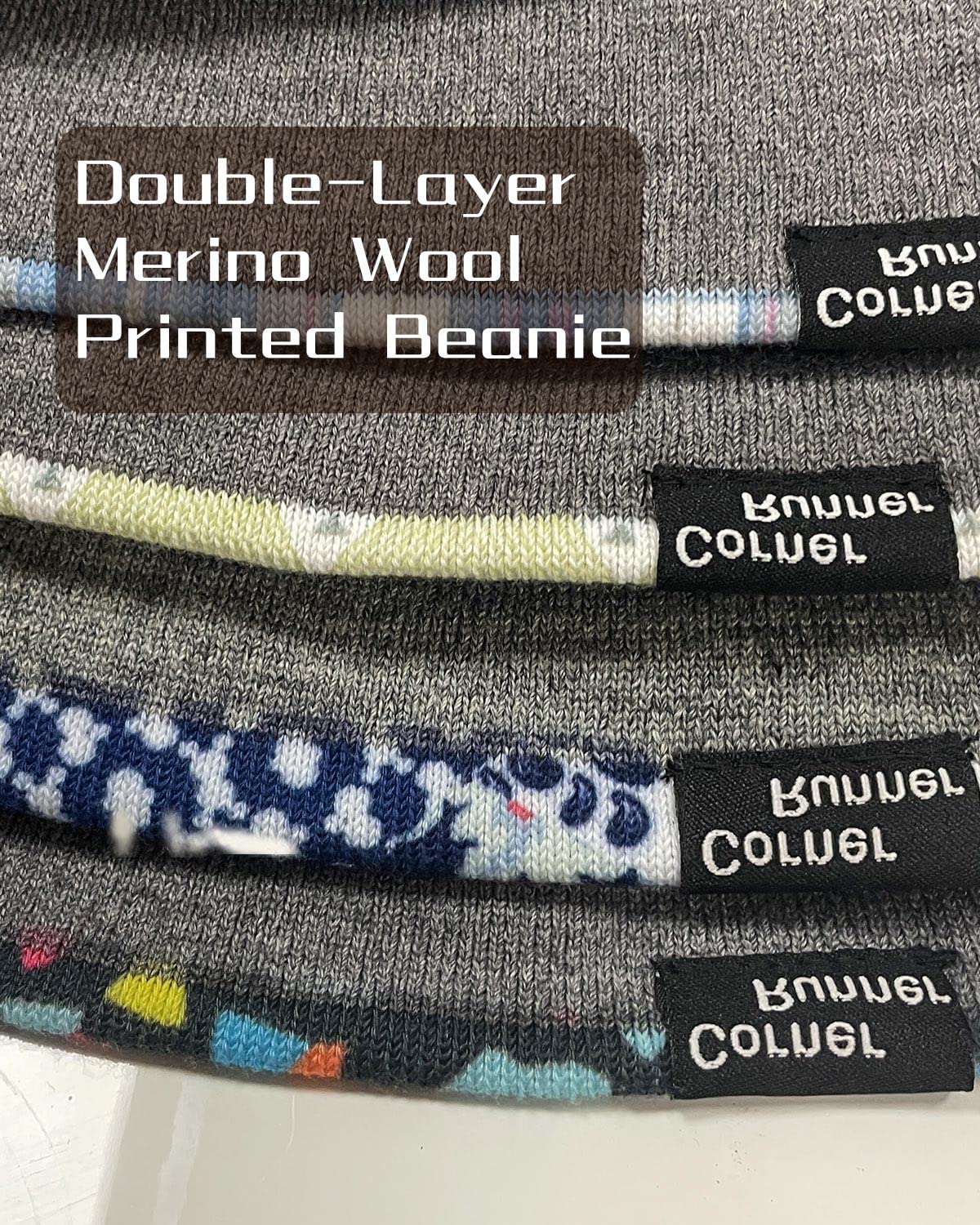 CORNER RUNNER Beanie Hats for Men and Women Winter Hats for Women Merino Wool Printed Lined Knit Warm Beanies