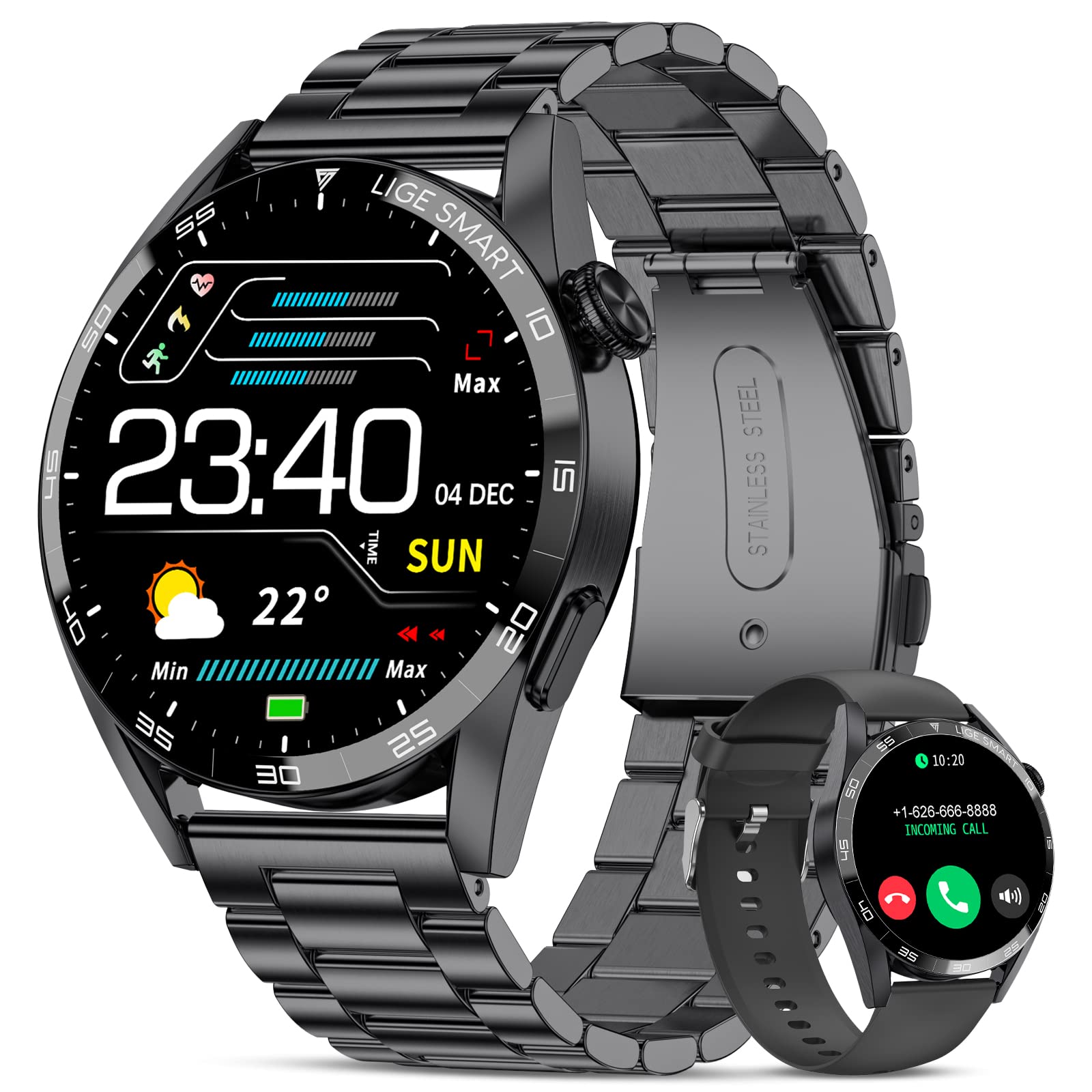 FOXBOX Smart Watches for Men with Bluetooth Calls,1.32'HD Touch Screen Fitness Tracker for Android and iOS Phones Compatible with Heart Rate Stopwatch Message Push,IP67 Waterproof Smart Watch(Black)