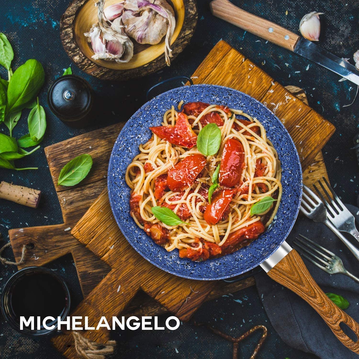 MICHELANGELO Small Frying Pan with Lid, 8 Inch Frying Pan with 100% APEO & PFOA-Free Stone-Derived Nonstick Interior, Stone Frying Pan, Small Egg Pan 8 Inch, Granite Frying Pan Nonstick - 8 IN