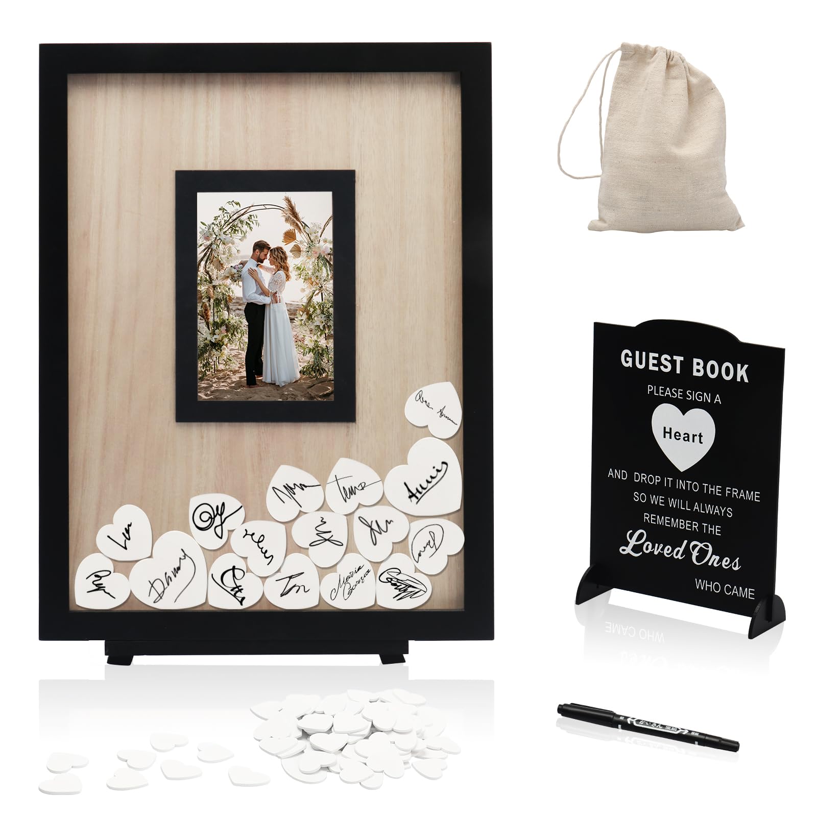 HYMENEX Wedding Guest Book Alternative, Guest Book Wedding Reception, Wedding Guest Book with Wooden Hearts Guest Book Signs for Wedding Anniversary Birthday Party Baby Shower