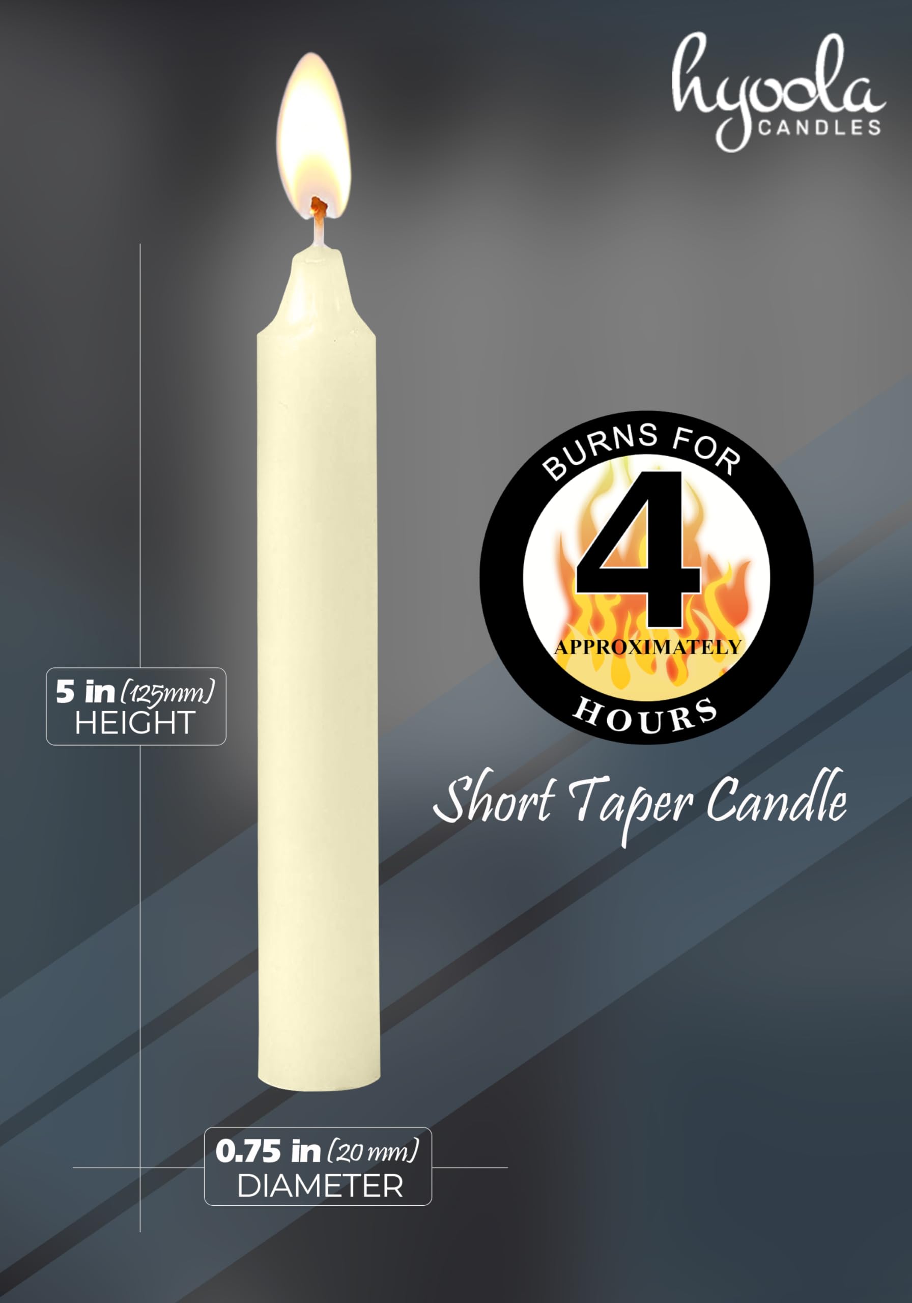 Hyoola Taper Candles - 5 Inch Ivory Dripless, Unscented Dinner Candle - 40 Pack European Made Candles 4 Hour Burn Time