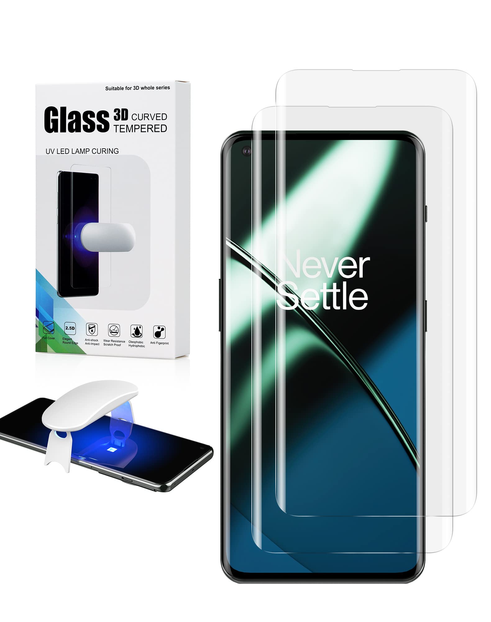 Feitenn 2 Pack Ultra-HD Screen Protector for Oneplus 11 [Bubble Free] [Fingerprint Support] [Easy Install] Full Tempered Glass Shield with Liquid Dispersion Tech Oneplus 11 Screen Guard