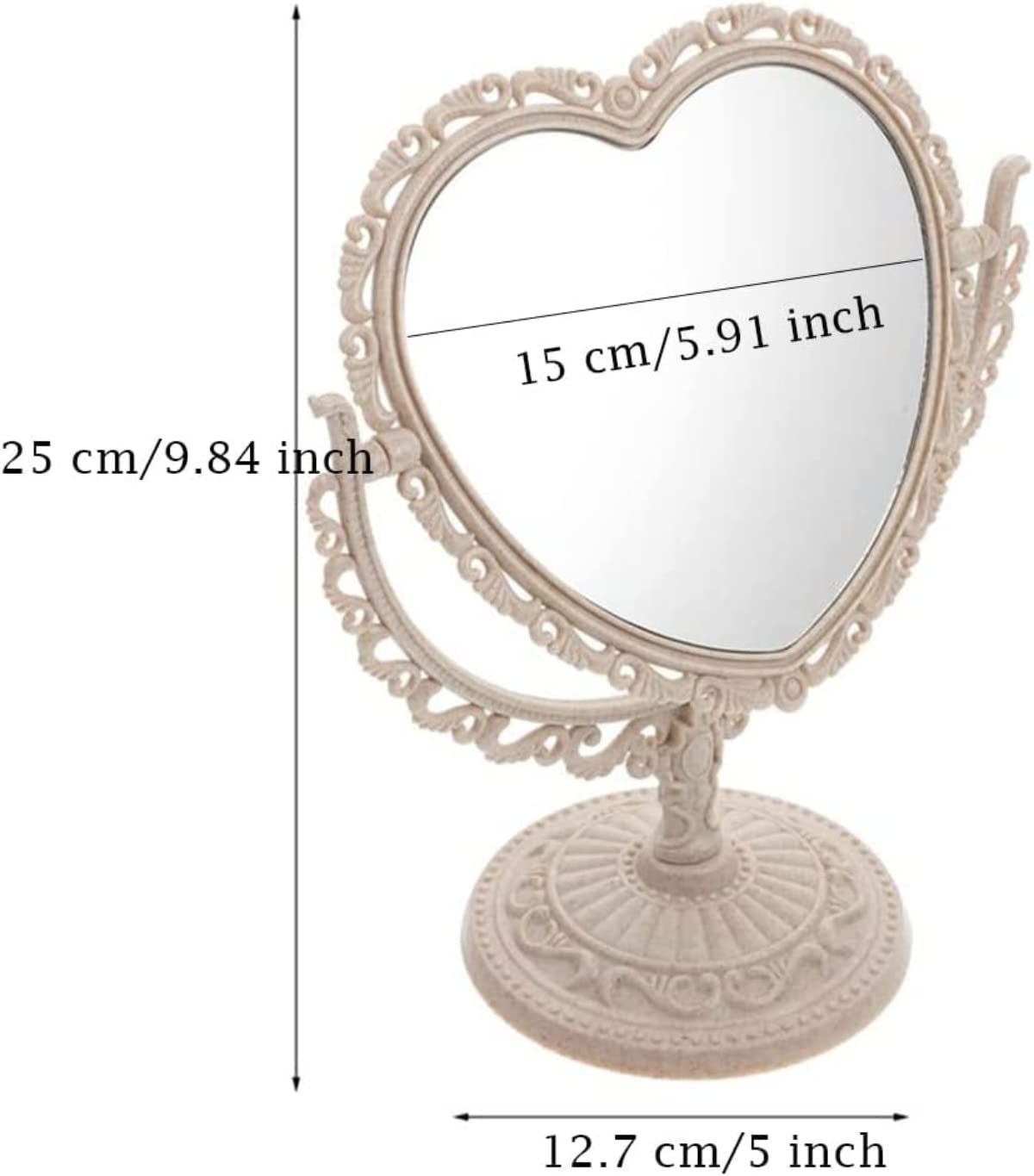 FEIYU BUY 1 Pack Simple and Lovely Heart-Shaped Cosmetic Mirror Plastic Double-Sided Rotatable Dresser Mirror Lightweight Mirror Bathroom Bedroom Mirror