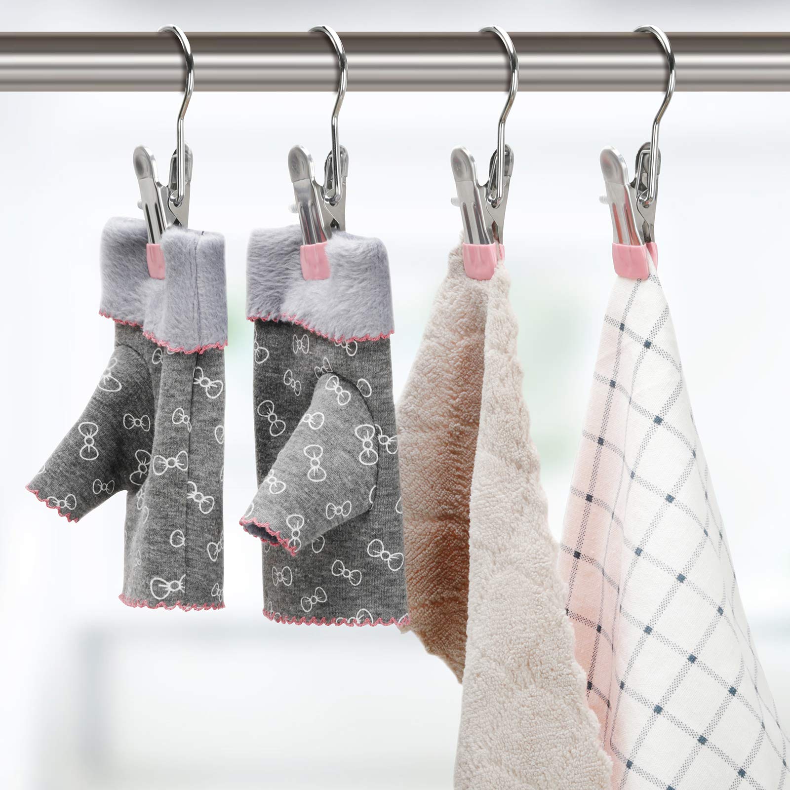ODILCO 24Pack Boot Hanger Clips, Pink Hook Clips Hanger Clips Hold Hanging Clothes Pins Hooks - Portable Stainless Steel Home Travel Hangers Clips