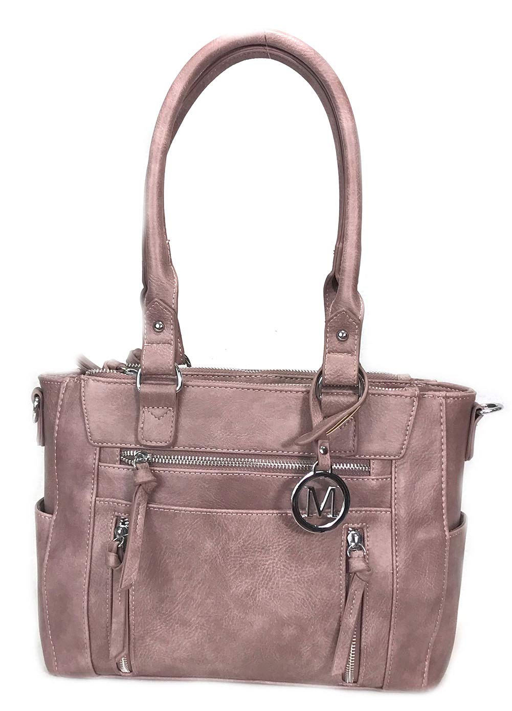 Zzfab Medium CCW Bag Multi-Zippers Fashion Faux Leather Concealed Carry Purse (Mauve)