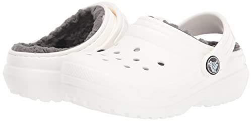 Crocs Kids' Classic Lined Clog Slippers, White, 4 Big Kid