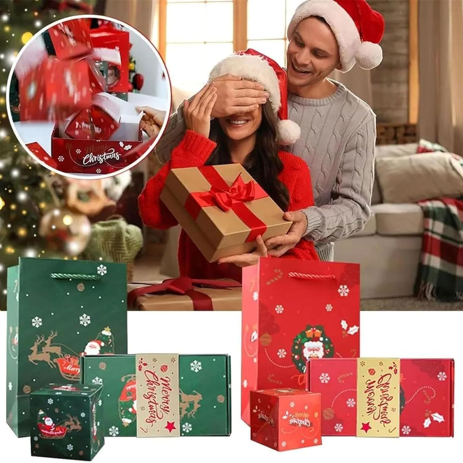 iYanoc Surprise Gift Box Explosion,Surprise Box Gift Box For Money,Funoio Gift Boxes, Funoio Surprise Gift Box Christmas, Pop Up Money Box For Cash Gift, Surprise Gift Box Set (12 Bounces)(Red)