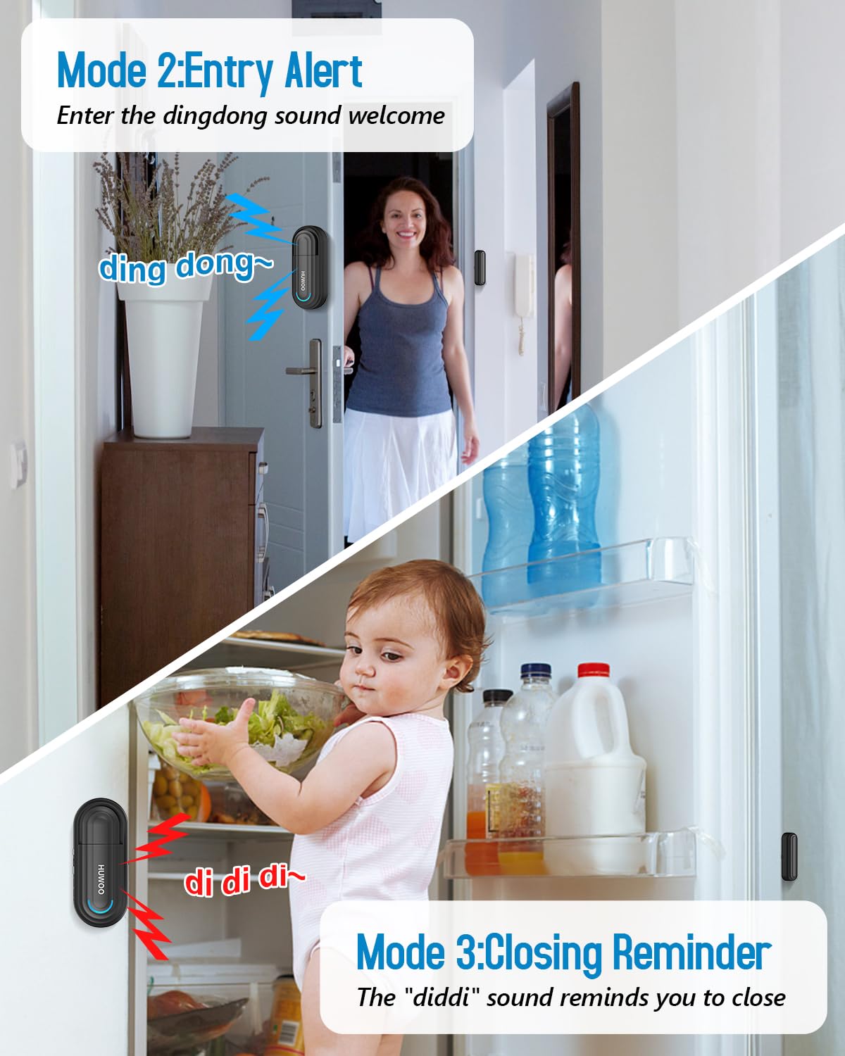 HUWOO Door Alarm for Home Security Kids Safety Dementia Patients, Volume Adjustable Alarm Sensor for Doors Windows When Opening with 0- 120 dB Loud 4 Working Modes