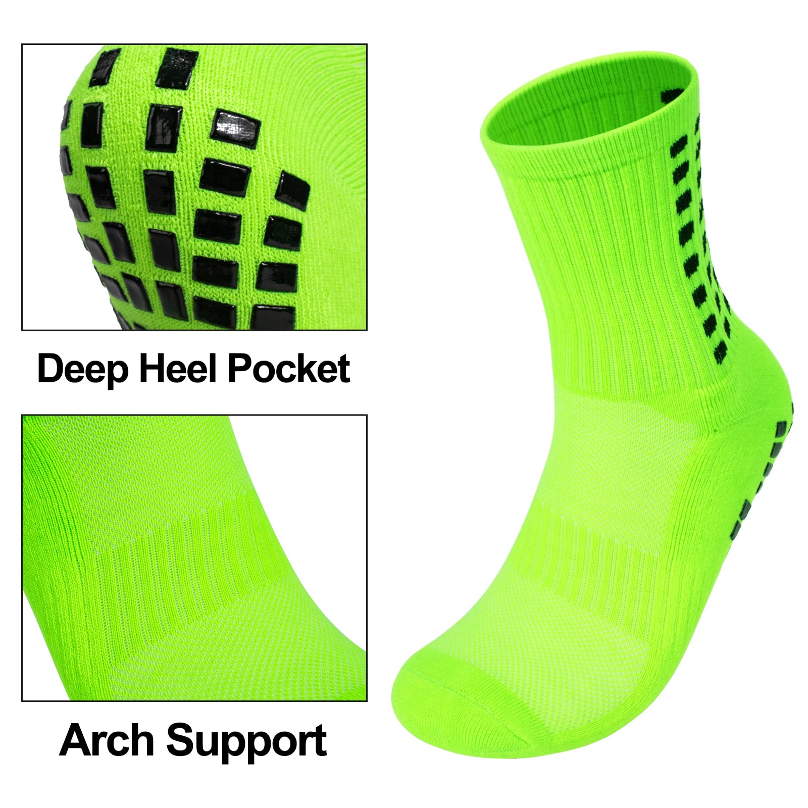 Elfcool Soccer Socks with Grip, 6 Pairs Non-Slip Pads Athletic Grip Soccer Socks for Men Women (Assorted 01)