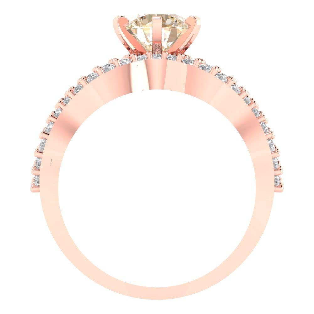 Clara Pucci 1.49 carat Round Shape Halo Solitaire Natural Morganite Engagement Wedding Anniversary Bridal Ring band set 14k Rose Gold 8