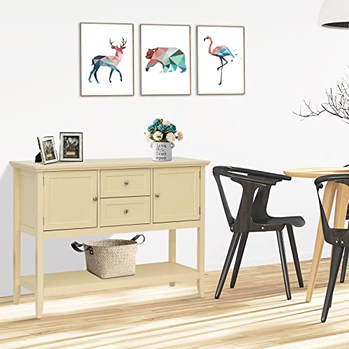 COSTWAY Buffet Sideboard, with 2 Wood Storage Drawers & Open Shelf, Console Table for Living Room Kitchen Dining Room Furniture (Beige)