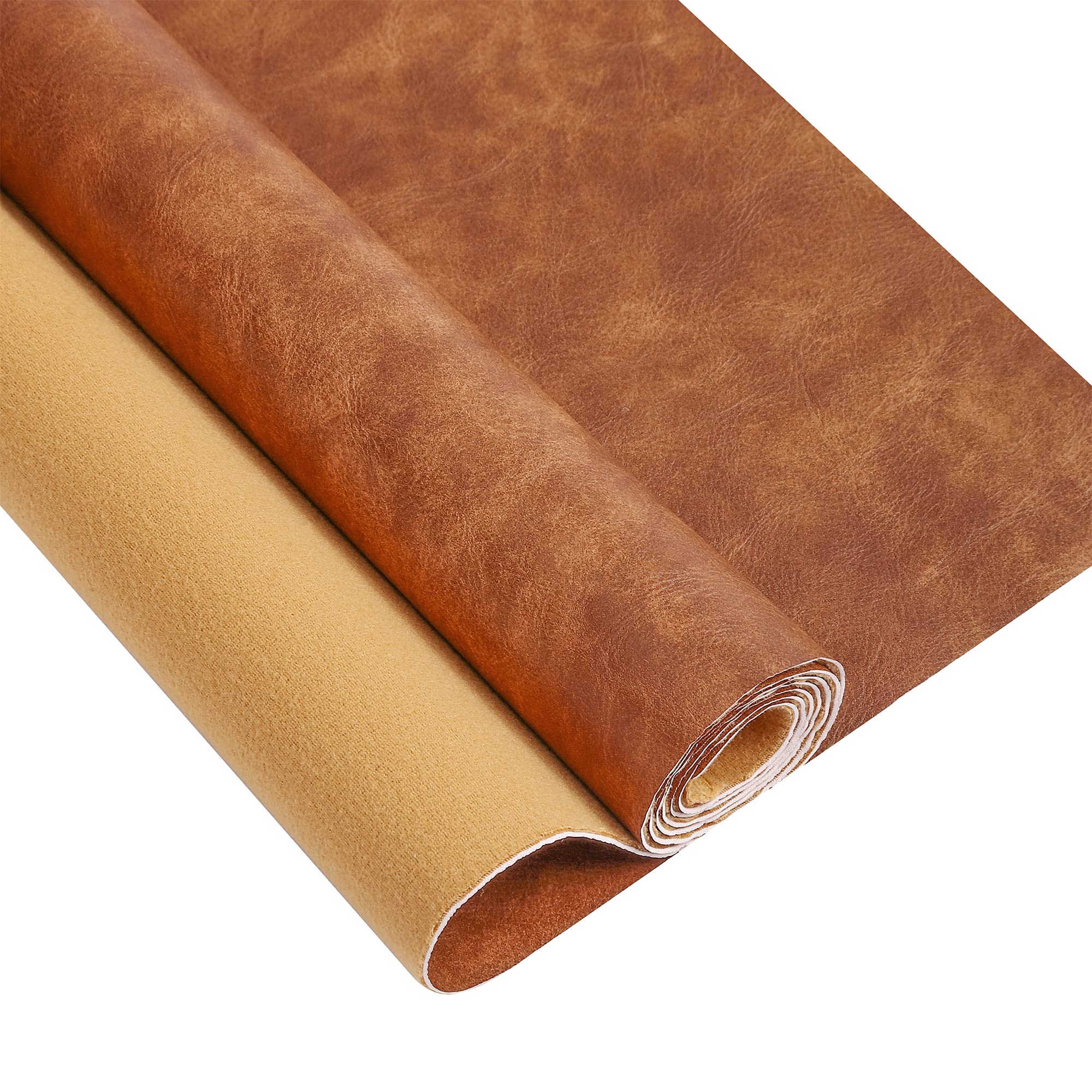 Premium Faux Leather Upholstery Fabric 1.2mm Thickness,Waterproof Upholstery Leather Distressed Bark Fabric(Light Brown,Pre-Cut 36"x54")