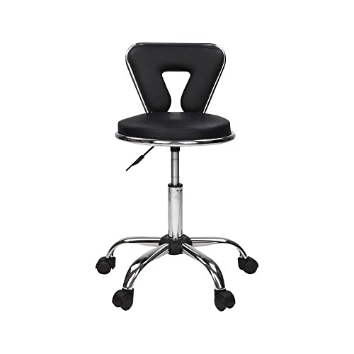 Hydraulic Rolling Swivel Salon Stool Chair Height Adjustable Nail Chair Home Spa Massage Manicure Facial Stool with Backrest and Wheels,Black