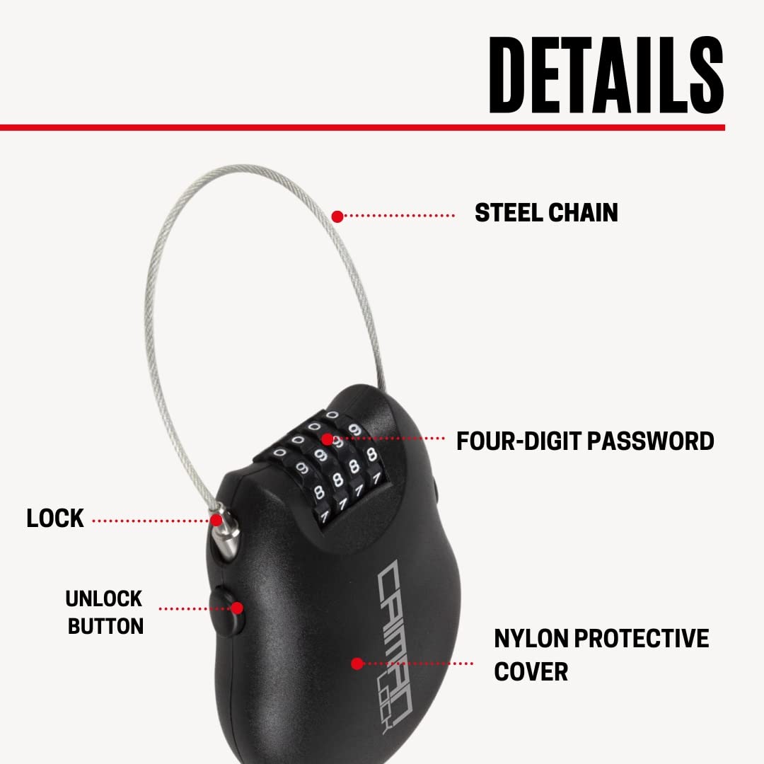 ELTIN Bike Rollable Combination Lock 70x1000 - Caiman Lock - Retractable Steel Cable - Black