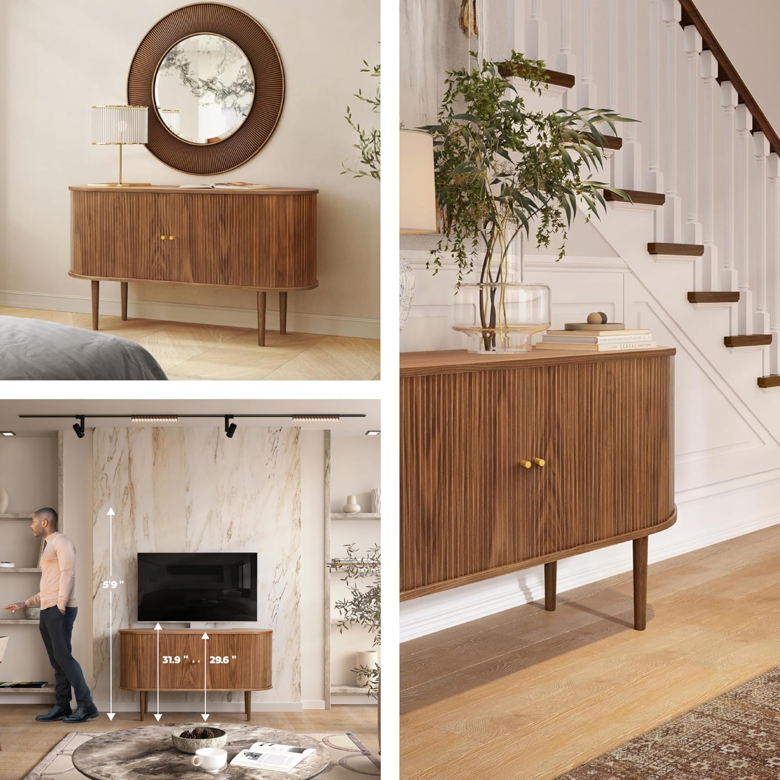 WERMO 55'' Sideboard Storage Cabinet with Doors and Shelves - Credenza Storage Cabinet for Office, Bedroom Storage Cabinet, Hallway Storage Cabinet, Console Storage Cabinet (Walnut)