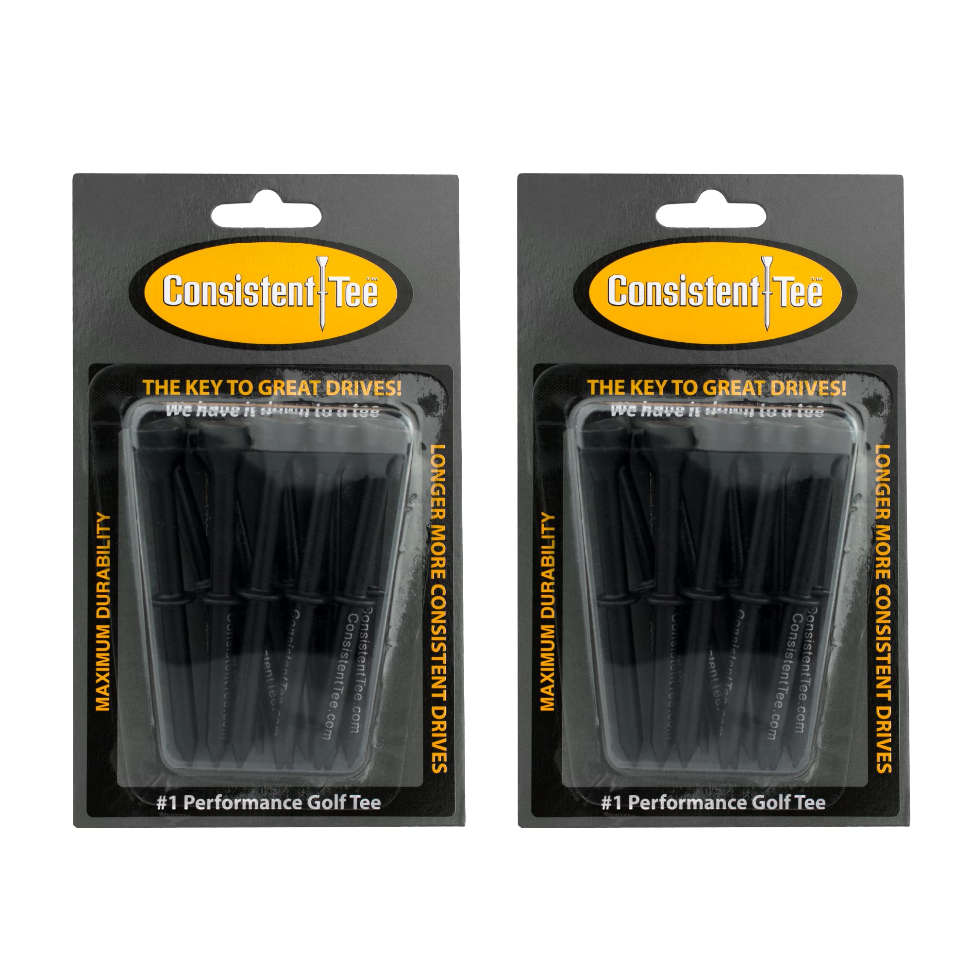 Consistent 2 Tee 3 1/4" Golf Tee Packs - Black