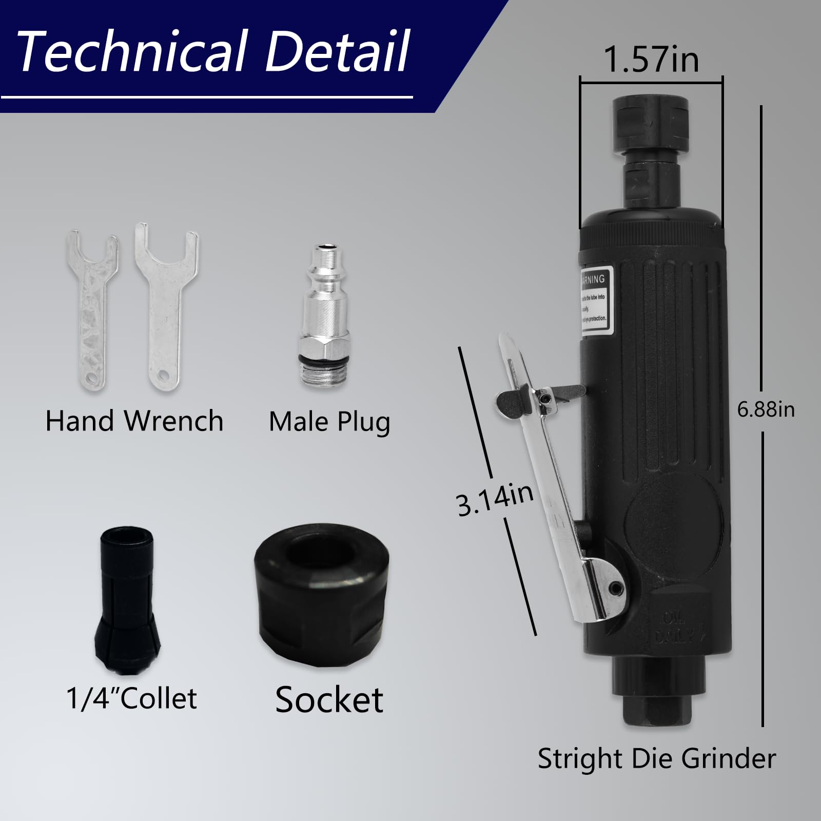 HYFN Air Die Grinder Kit 1/4Inch 20000RPM Right Angle Die Grinder 18Pcs Die Grinders Pneumatic Angle Grinder Safety Switch For Polishing Air Grinder Tool Air Tool