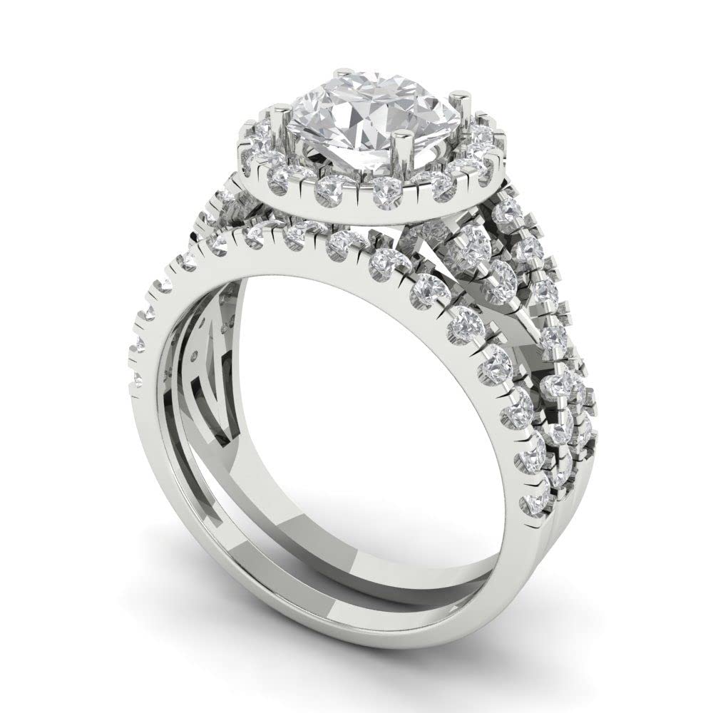 Clara Pucci 1.92 ct Round Cut Genuine Zircon 14k White Gold Halo Solitaire W/Accents Wedding Bridal Engagement Set Ring Size 8
