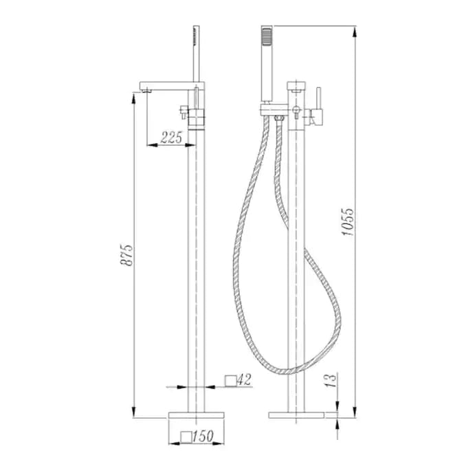 Freestanding Bathtub Faucet Single Handle Floor Mounted Tub Filler with Hand Shower in Black