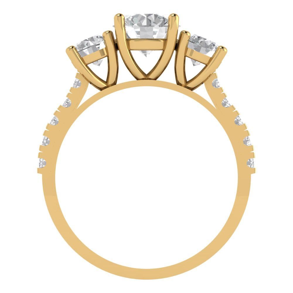 Clara Pucci 2 ct Round Cut Solitaire 3 stone Moissanite Designer Anniversary Bridal Engagement Ring 14k Yellow Gold