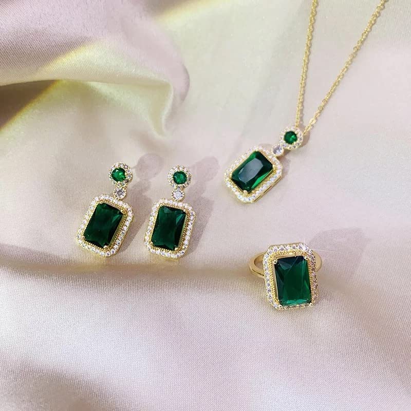 Emerald Zircon Necklace Ring earRing jewelry set