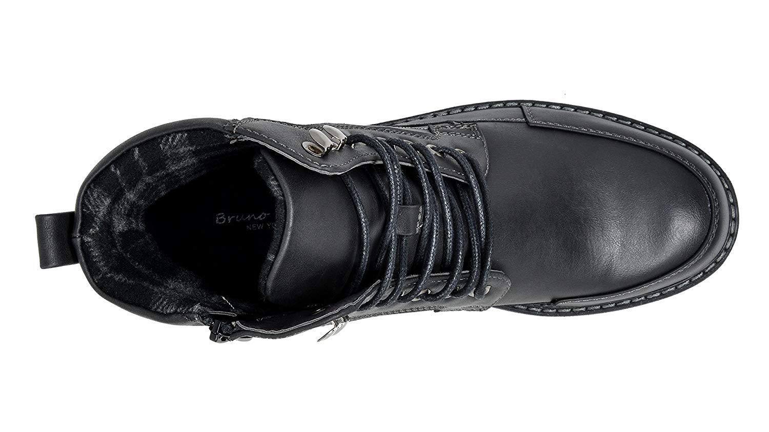 Bruno Marc Men's Engle-01 Black Motorcycle Combat Oxford Boot Fur Lining Warm Zipper Boots Size 11 M US