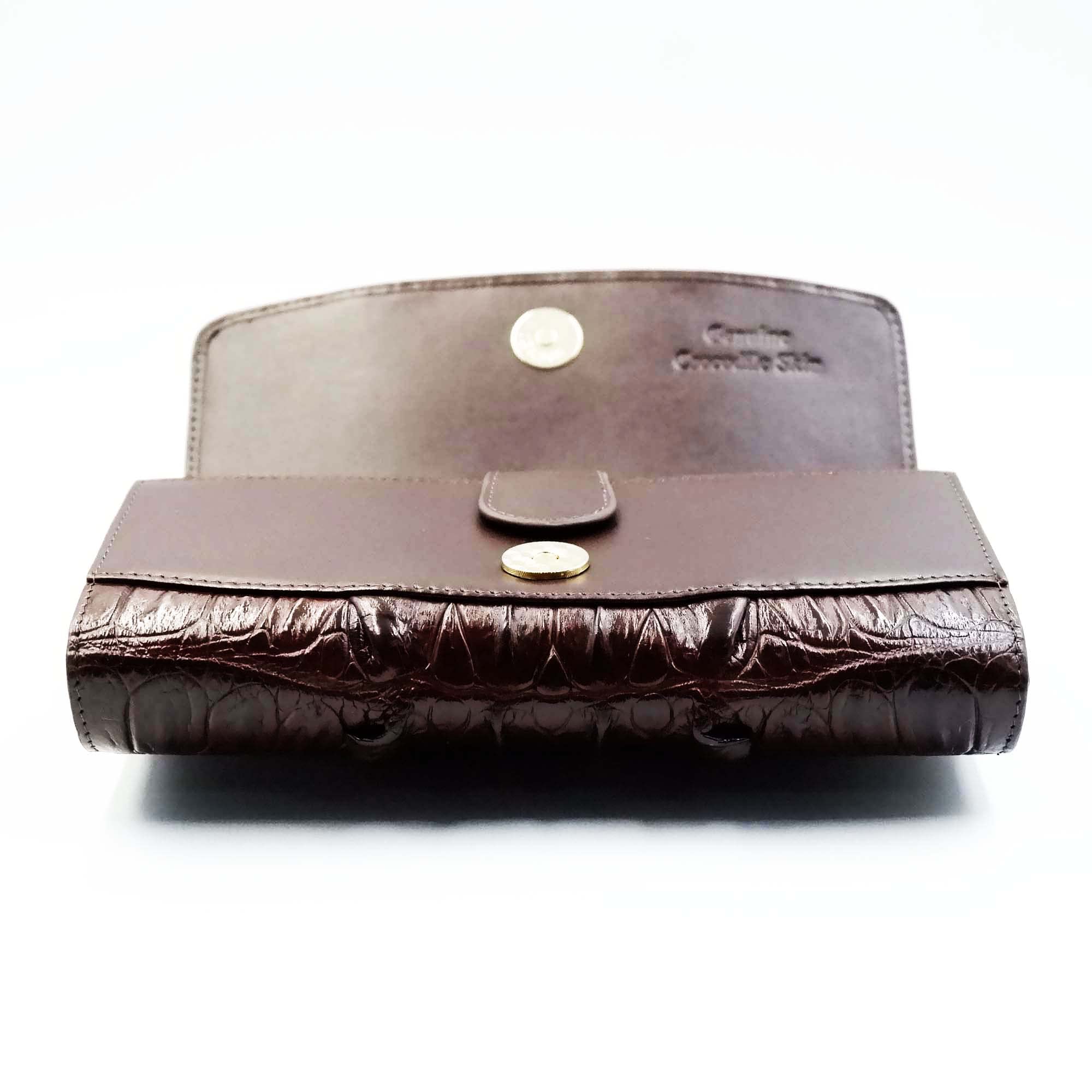 EXSOOTTI New Brown Genuine Crocodile Leather Black Tail Skin Women Tri-Fold Clutch Wallet Purse.