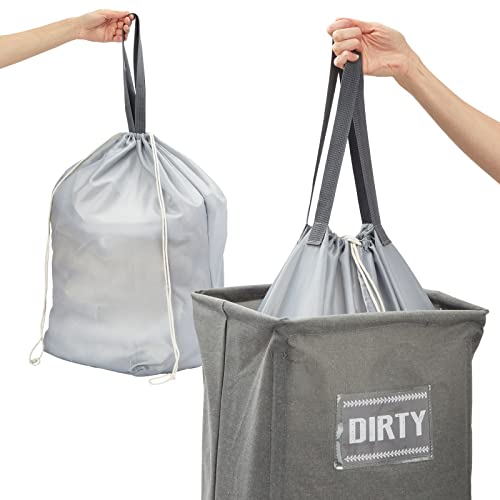 Juvale 5 Piece Large Collapsible Laundry Hamper with 2 Removable Liner Bags and Folding Frame (Grey, 13 x 23 In)