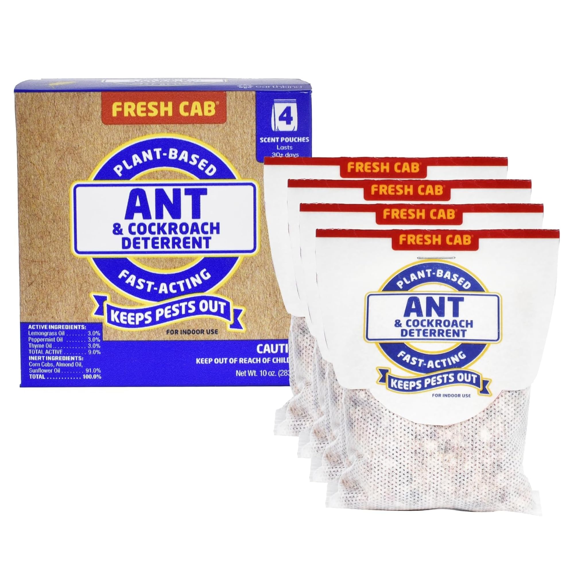 Fresh Cab Ants & Cockroaches Deterrent - Indoor Botanical Pest Control - Safe for Kids & Pets When Used as Directed - Made with Peppermint Essential Oil - 12-Pack (3)