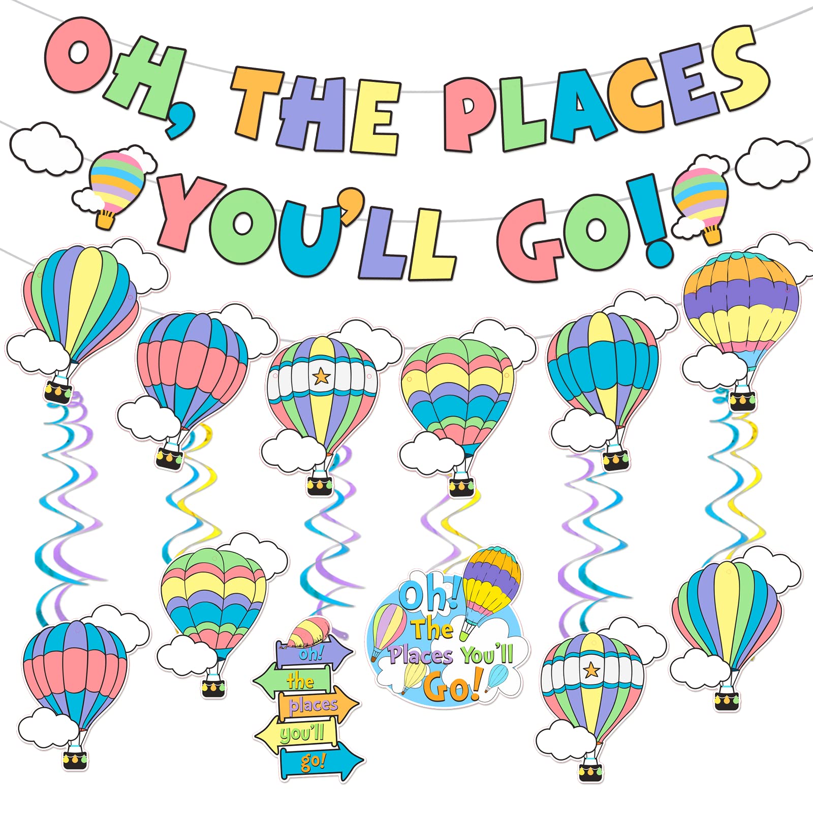 Oh The Places You'll Go Banner Oh The Places You'll Go Decorations Kindergarten Graduation Party Decoration for Colorful Dr. Seuss Party Decoration First Birthday Banner Decoration for Baby Shower