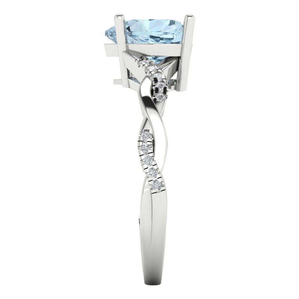 Clara Pucci 2.19ct Heart Cut Criss Cross Solitaire Halo Created Aquamarine Designer Anniversary Bridal Engagement Ring 14k White Gold 11