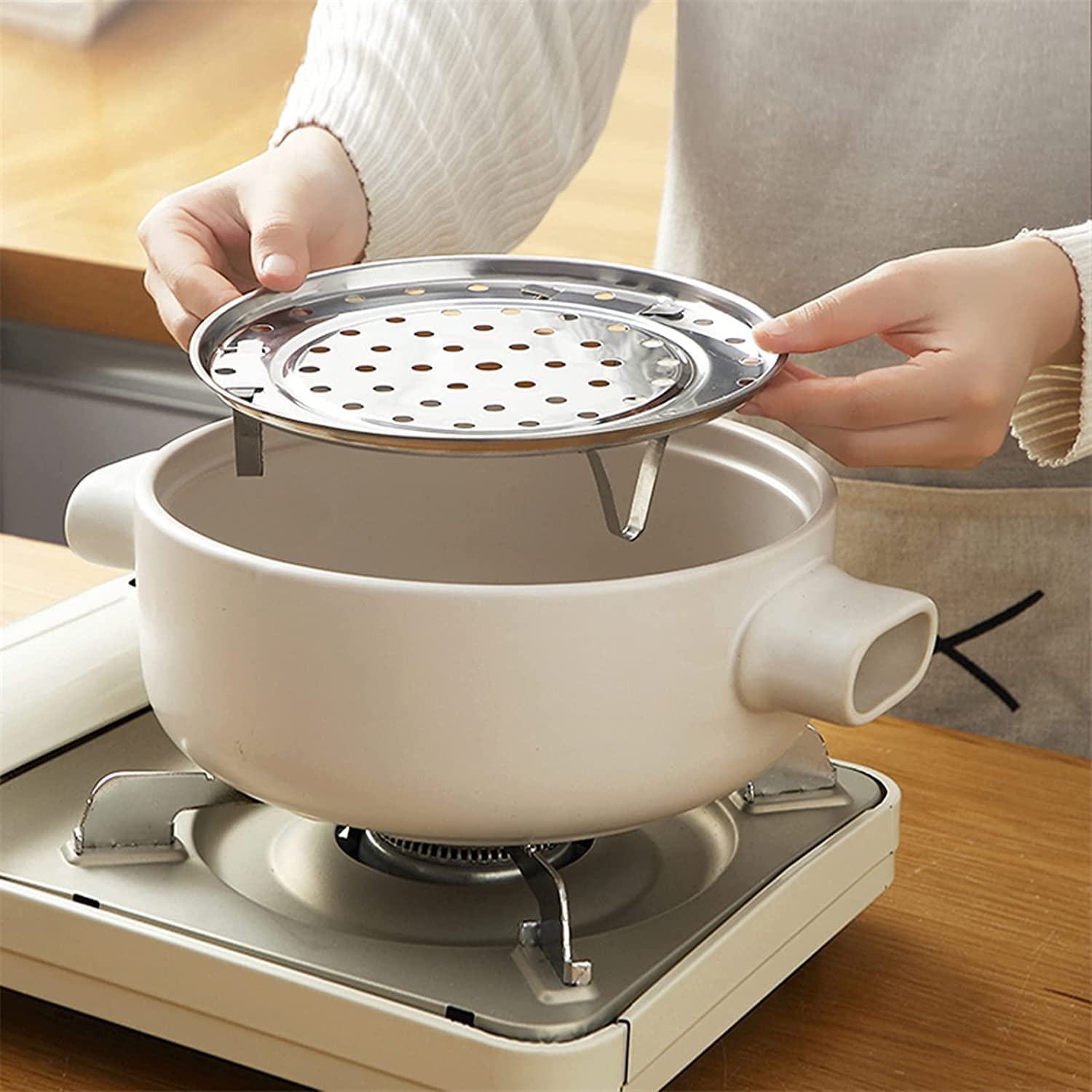 HAOSJINY Steamer Rack - Steamer Basket For Pot, Round Stainless Steel Steaming Rack, Canning Racks, Single layer silver (22 cm / 8.66 in)