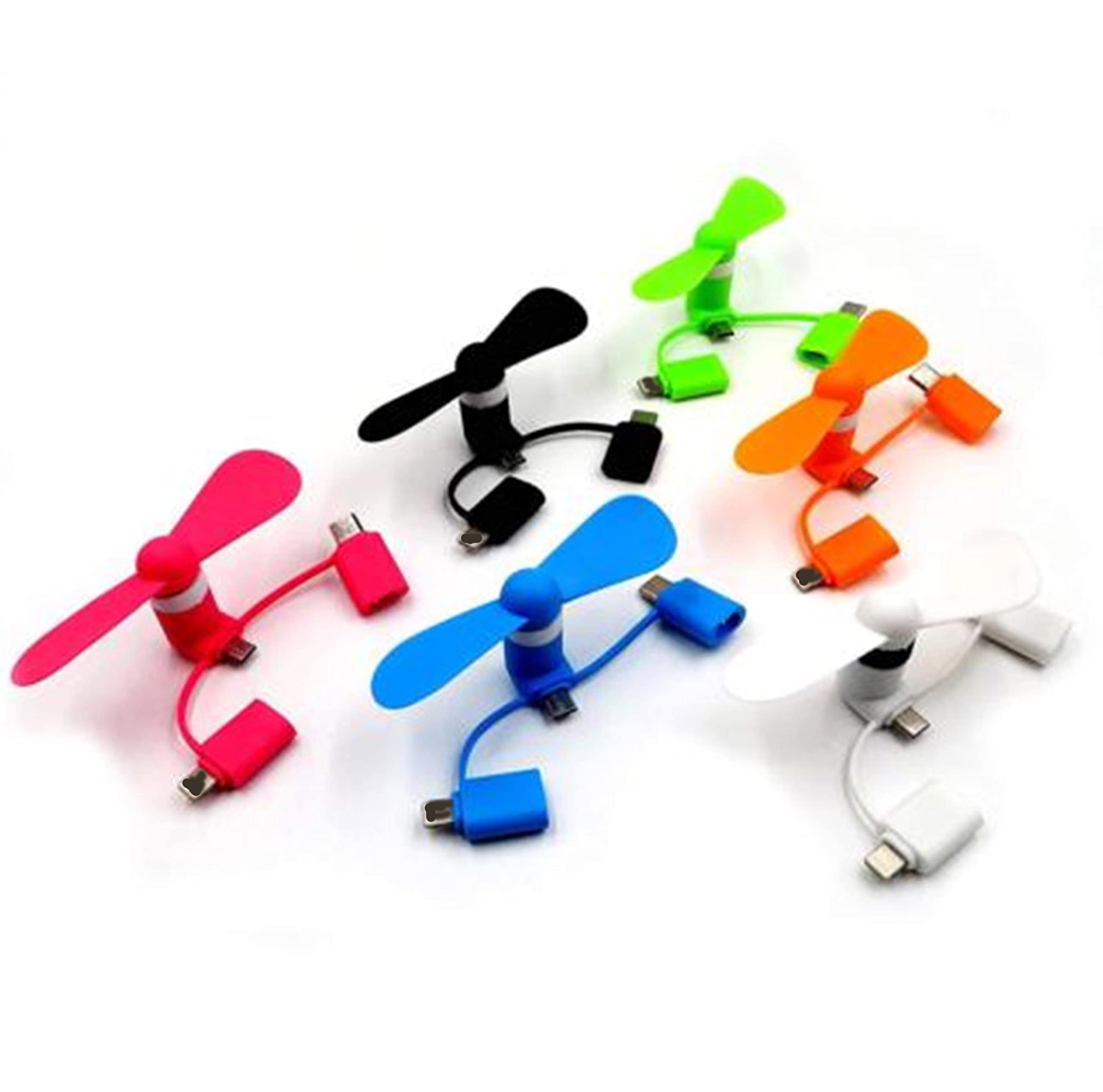 EnerPlex 6Pcs Mini Cell Phone Fan - Colorful and Powerful Fan Compatible for iPhone, iPad, Android Smartphone,Tablet - Cell Phone Summer Accessories (3-in-1)