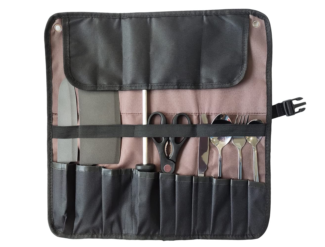 CONVENIENT ACCESSIBILITY CHEF KNIFE CARRYING CASE :10 knife sleeves hold 10 kitchen knives and accessories,such as paring, carving, ceramic, scissors, and other chef utensils or tools.