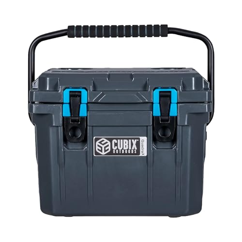 Cubix Outdoors QuadraX Rotomolded Portable Hard Cooler for Camping, Fishing, Beach | Heavy Duty Insulated Ice Chest | Cold Retention 5 Days, 10 Quart Cooler, Granite Grey