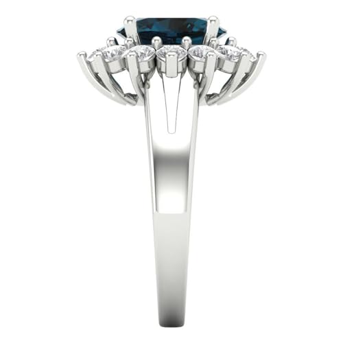 Clara Pucci 2.36 ct Oval Cut Solitaire Halo Natural London Blue Topaz Engagement Promise Anniversary Bridal Ring 18K White Gold 8.25