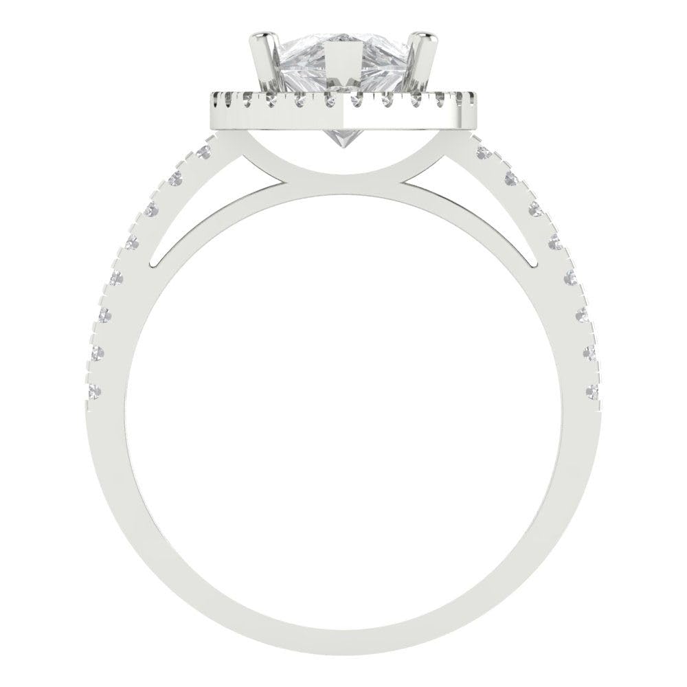 Clara Pucci 2.42ct Pear Cut Solitaire with Accent Halo Stunning Genuine Moissanite Modern Ring 14k White Gold 9.5