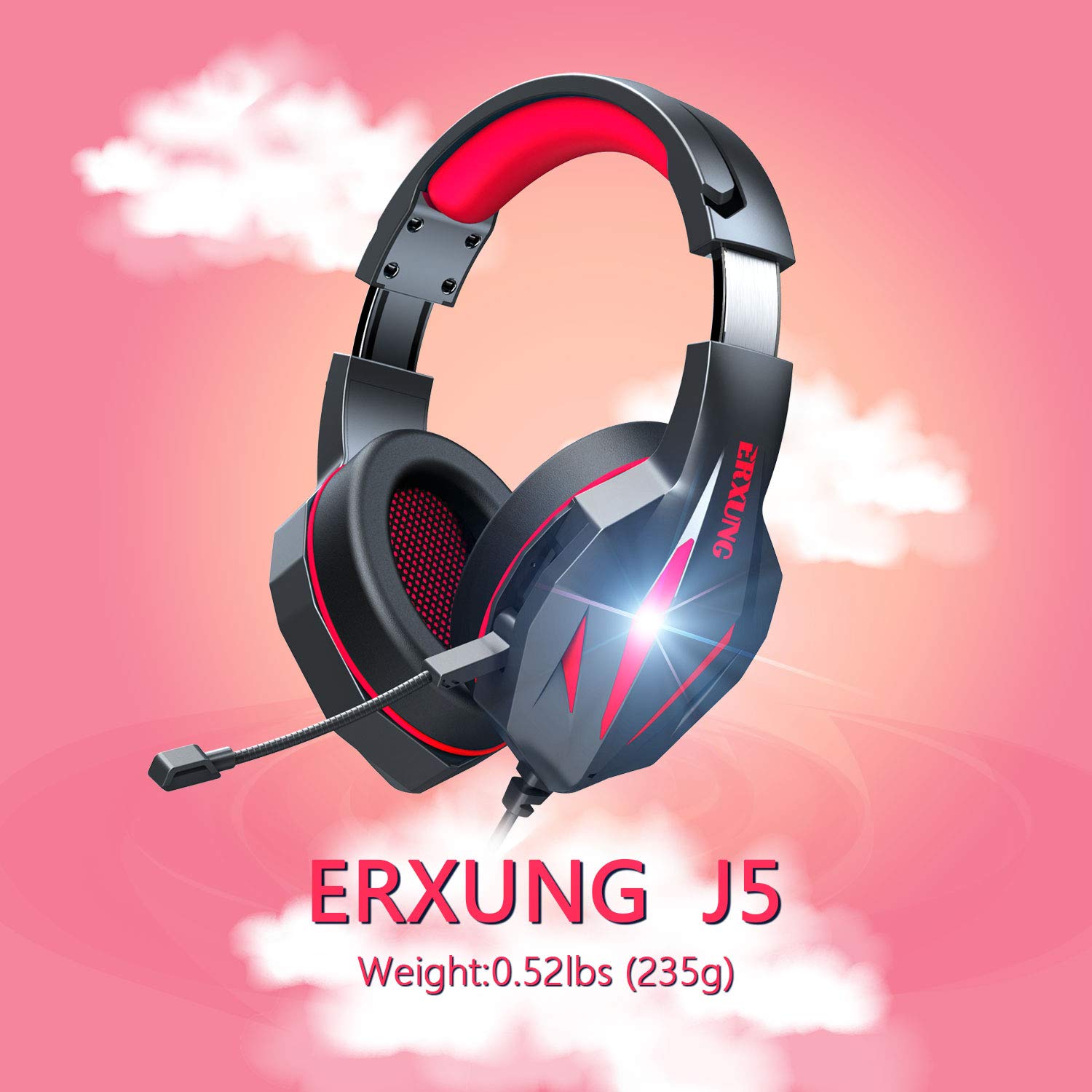 TYUOBOX Gaming Headset with Microphone for PS4, Xbox One, PC, Over Ear Headphones with Mic, Wire, Noise Cancelling LED Light, Bass Surround for Playstation Nintendo PS3 Games (Black Red)