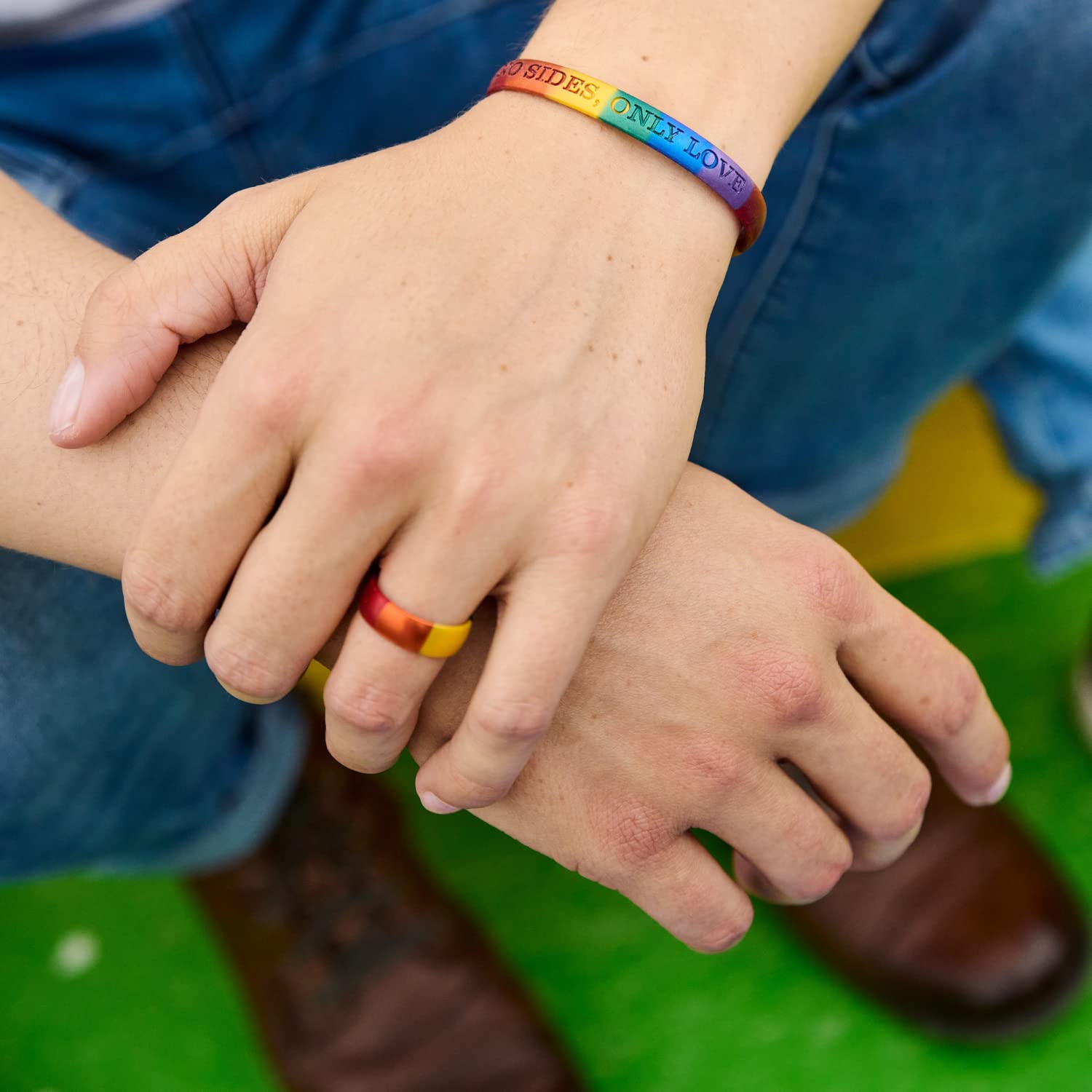 Enso Rings Pride MOD Silicone Bracelets - 4.25mm, 0.25mm Thick - Polished Clasp & Sleeve - Encircle Pride - Medium