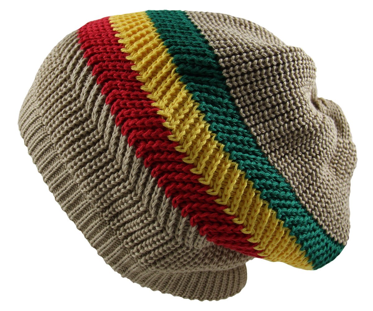 RW Knitted Cotton Classic Rasta Beanie (Khaki/Rasta)