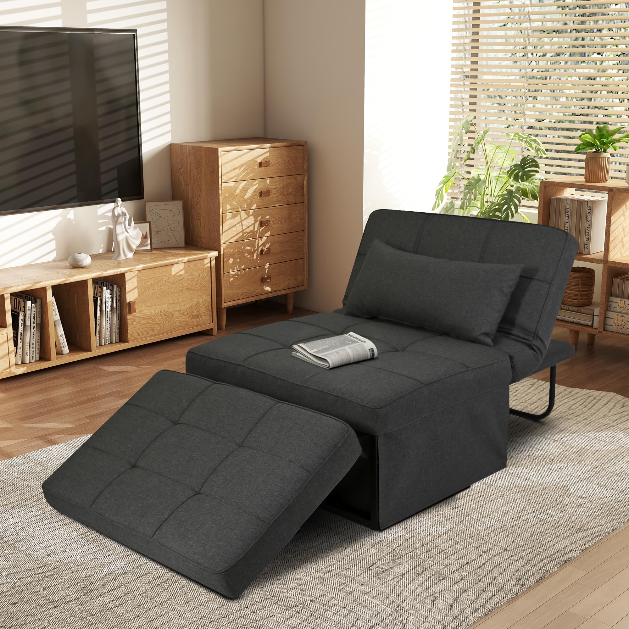 IJIALIFE Ottoman Sofa Folding Sofa Bed(No Installation Required), 4 in-1 Sleeper Chair Bed Multi-Function Folding Convertible Couch Chair Ottoman Bed for Apartment, Small Space,36” Width(Gray)