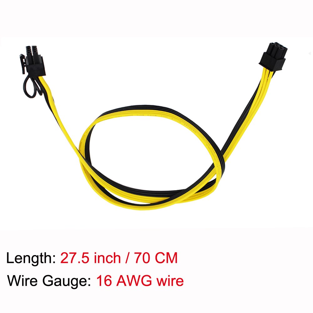 S-Union [8PCS] New 16AWG 6Pin PCI-E to 8 (6+2) pin Cable 27.5 Inch(70CM) Length PCI 6Pin Male to Male Cable for GPU/PSU Breakout Board, GPU Ethereum ETH Mining Power Supply (with 5 Nylon Cable Ties)