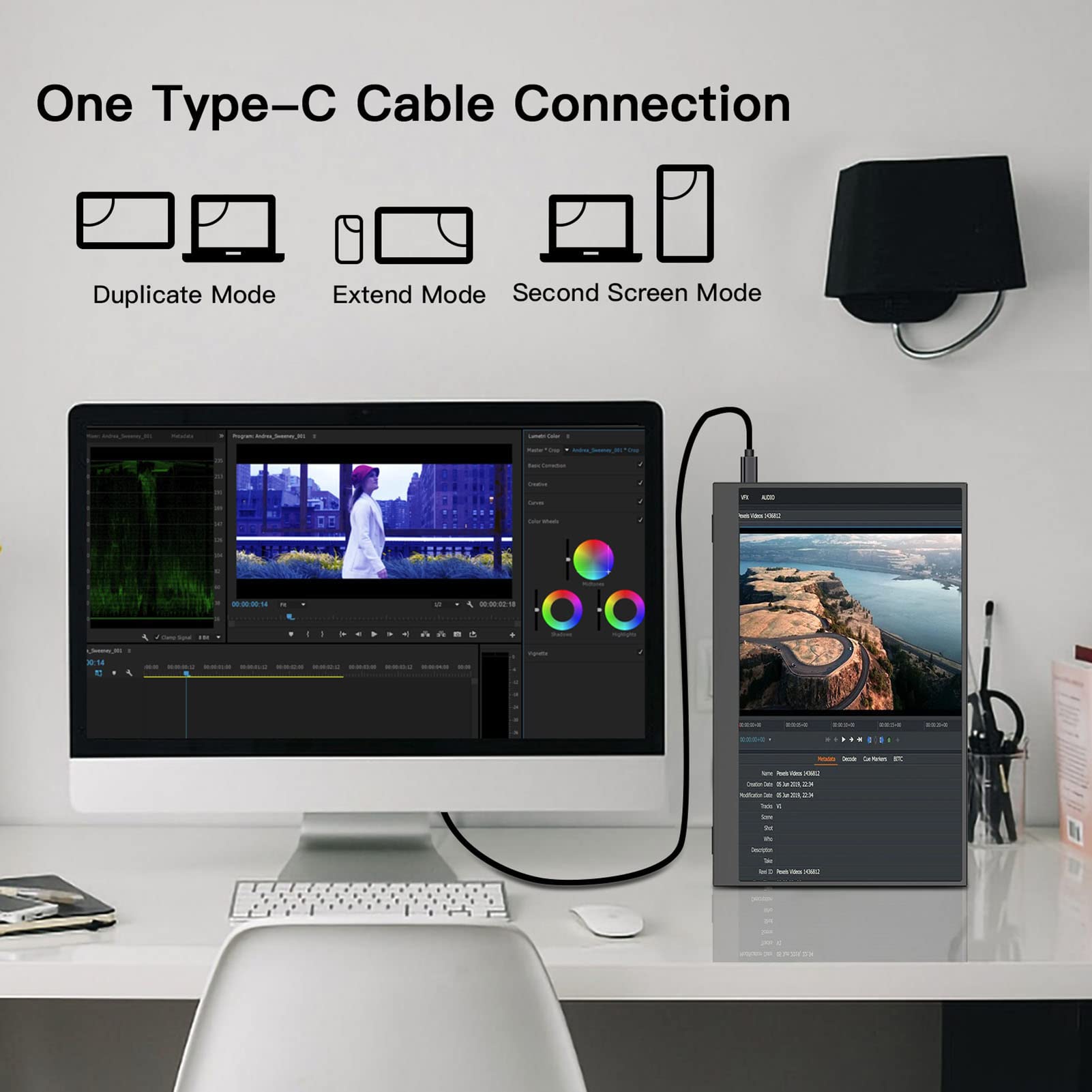 Frogued 15.6-inch External Monitor Dual Speakers 1920x1080 16:9 Screen USB Type-C Built-in Stand External Display LCD Ultra Slim Portable