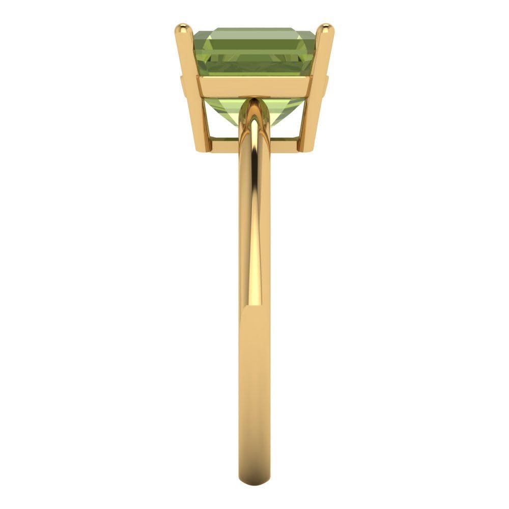 Clara Pucci 2.5 ct Asscher Cut Solitaire Genuine Natural Green Peridot Engagement Bridal Promise Anniversary Ring 14k Yellow Gold