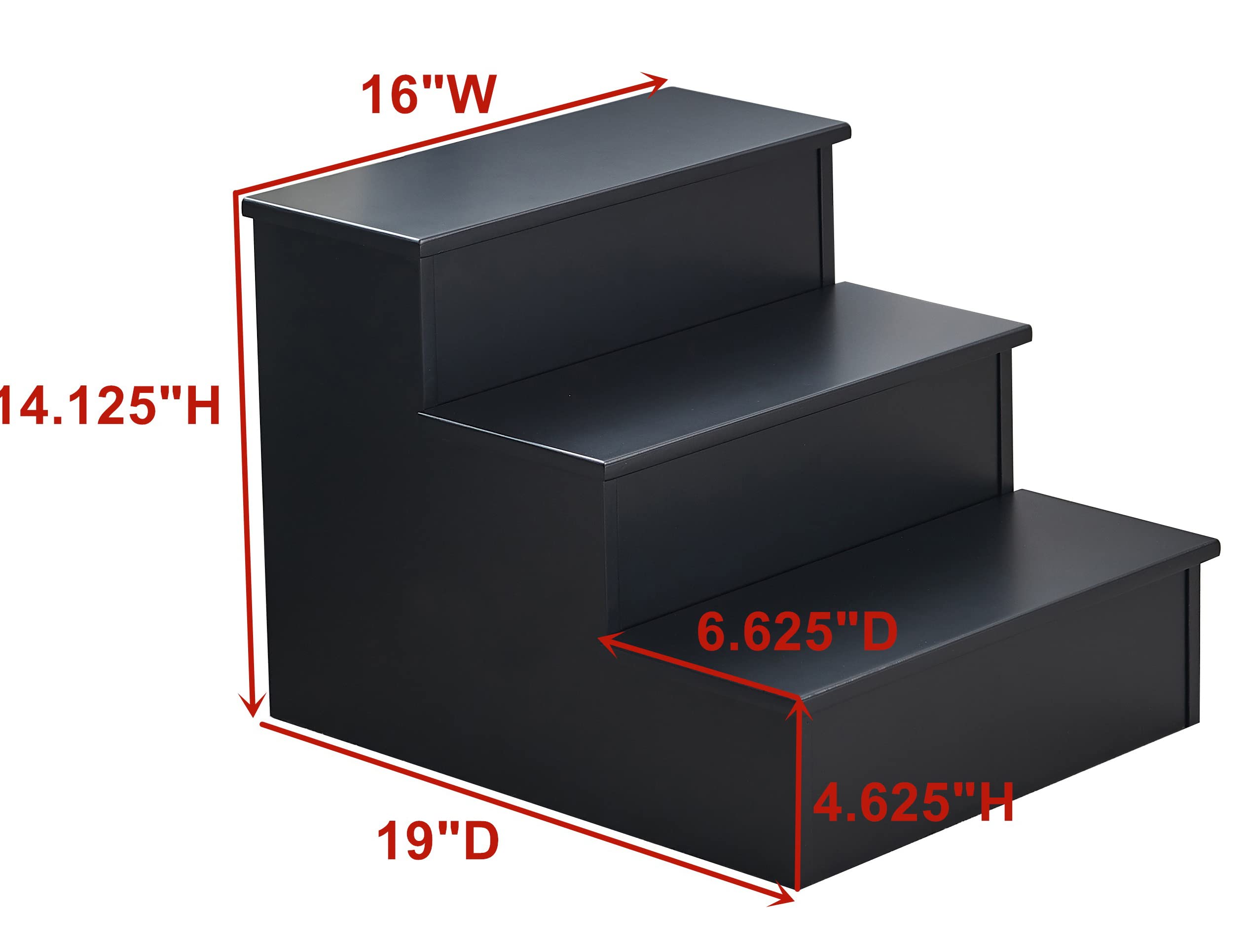 KB Designs - 3 Step Wood Step Stool for Adults or Kids, Dog Stairs, Black