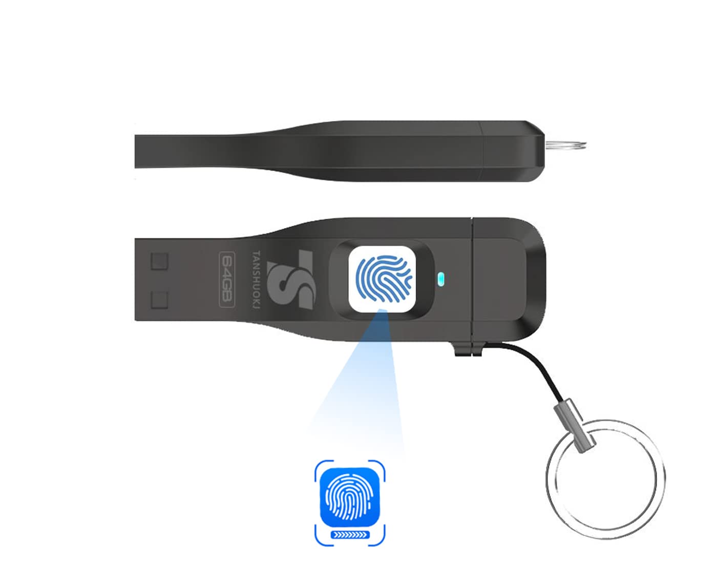 Fingerprint USB3.0 Flash Drive Encrypted 64G Memory Stick Pen Zip Drive Biometric Security Protection Thumb Drive for PC Smartphone Laptop.