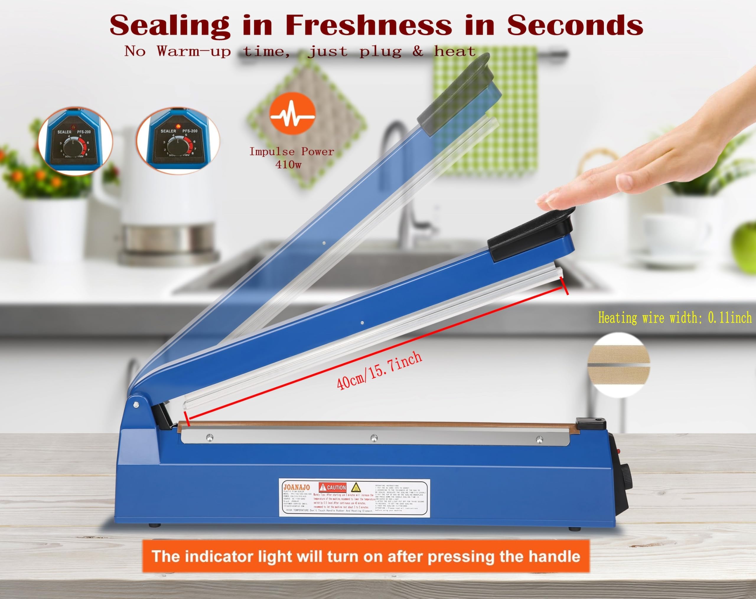 Impulse Sealer 16 inch Manual Heat Sealer Machine with Adjustable Heating Mode, ABS Shrink Wrap Bag Sealers for Plastic PE PP Bags, Portable Poly Bag Sealing Machine with Extra Replace Kit (blue)