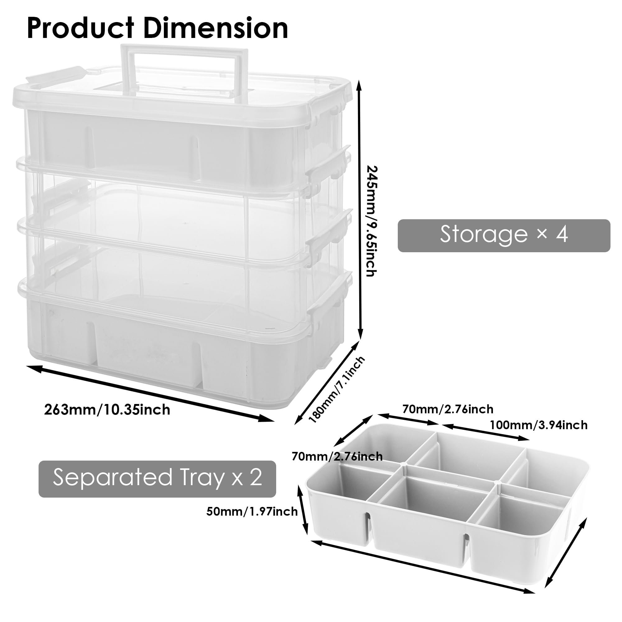 CraftGenes Plastic Storage Bins β 4-Layer Durable Storage Containers for Arts and Crafts Supplies with 2 Removable Trays for Seasonal Decor, Tool, Office Supplies, Art, Craft Supplies, Sewing Utility