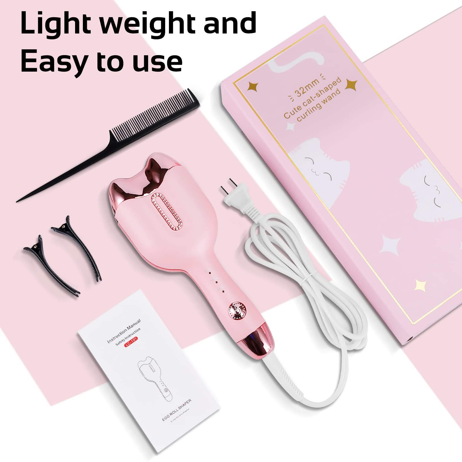 Curling Iron Hair Crimper, 32mm (1.25'') Ceramic Tourmaline 2 Barrels Hair Curling Wand with Three Temperature Control, Hair Waving Styling Tools Pink